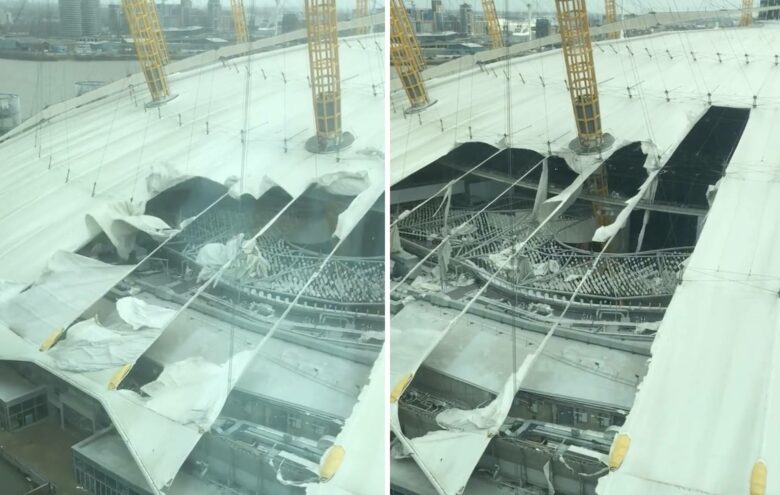 Storm Eunice: Winds rip hole in roof of The O2 Arena